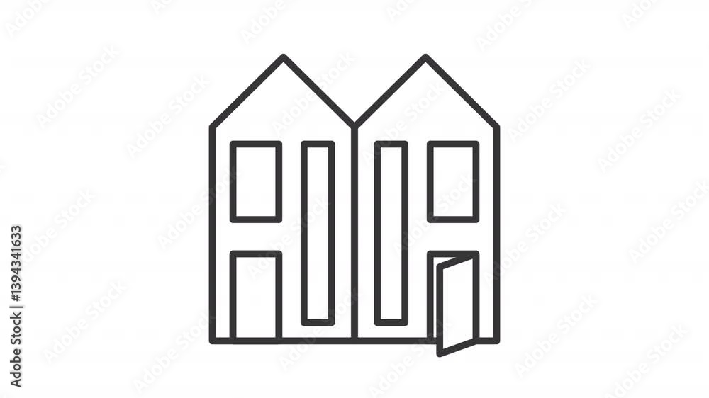 Duplex line animation. Double house animated icon. Building details ...