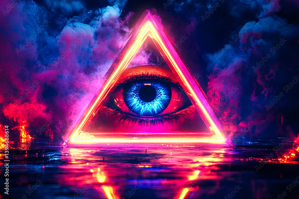 Poster Neon eye within fiery triangle – Wall Art | UkPosters