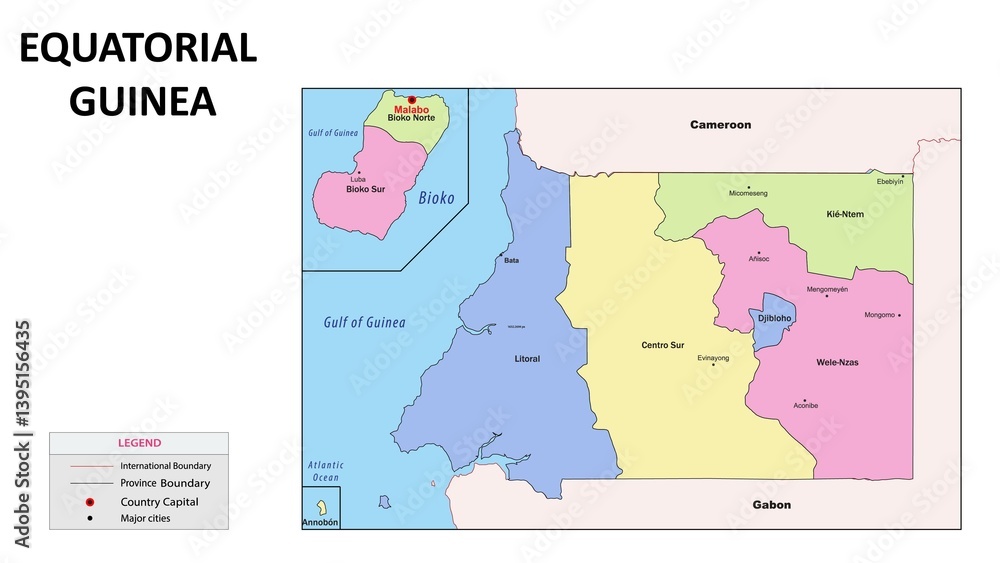Fototapeta mapa świata dla dzieci Equatorial Guinea map. Country and ...