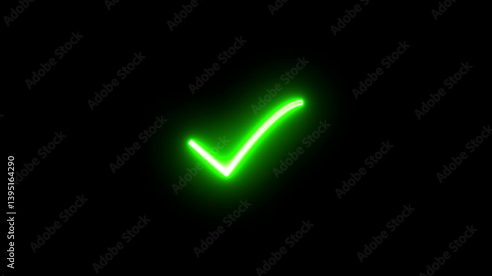 Glowing neon check mark icon animation tick sign accept select confirm ...