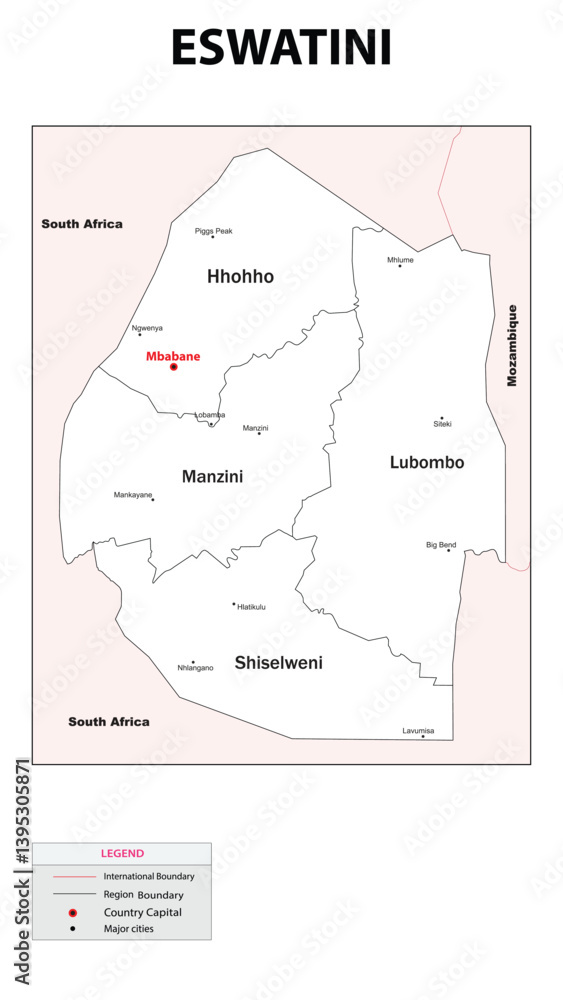 Fototapeta mapa świata dla dzieci Eswatini map. Country map of Eswatini. Administrative map of ...