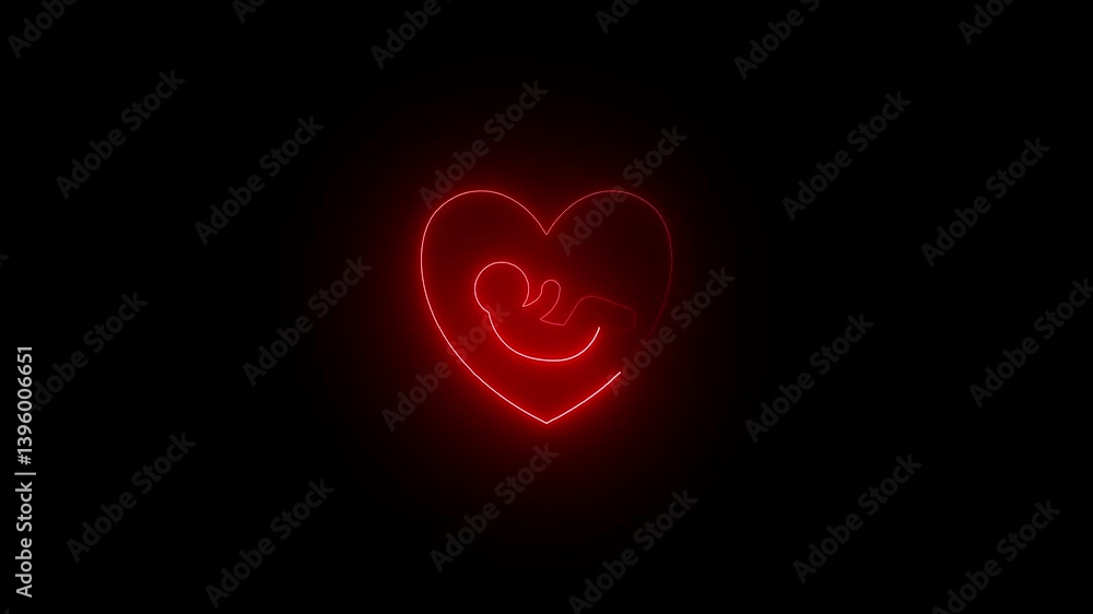 Human embryonic and frontal development, glowing neon human fetus ...