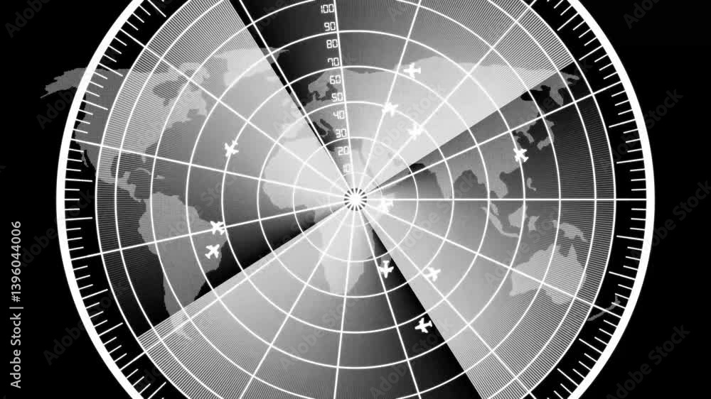 An air traffic control tower equipped with radar. High-tech hud radar ...