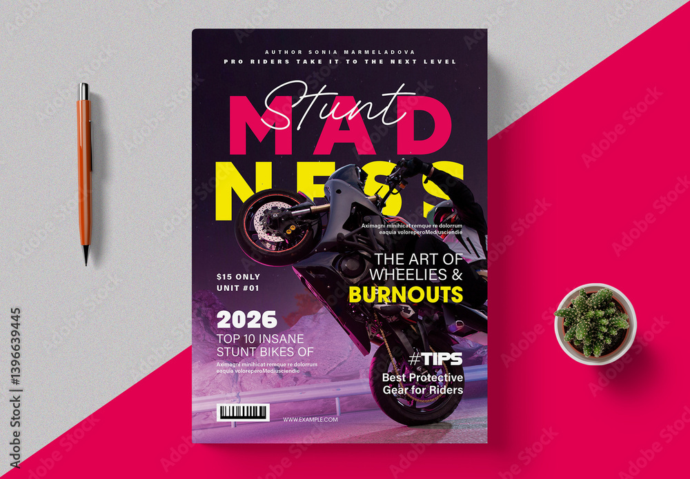 Extreme Moto Stunt Magazine Cover Template Design Stock Template ...