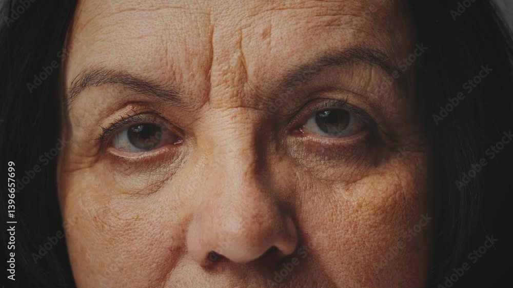 close-up eyes sad sight senior elderly woman looking at camera. lady ...