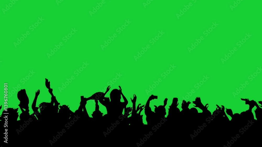 Crowd Silhouette Against Green Screen: A dynamic silhouette of a ...