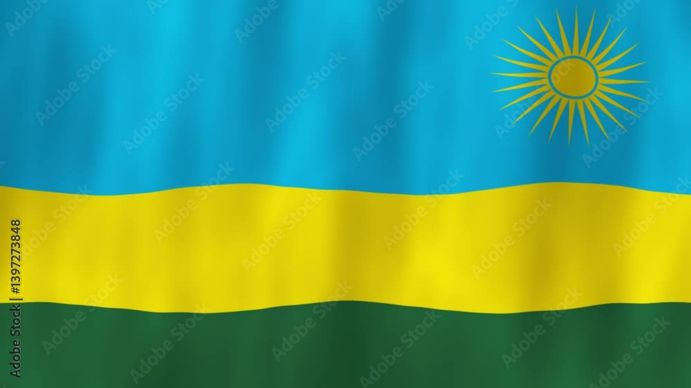 Rwanda flag country animation 3D symbol design waving in wind movement ...