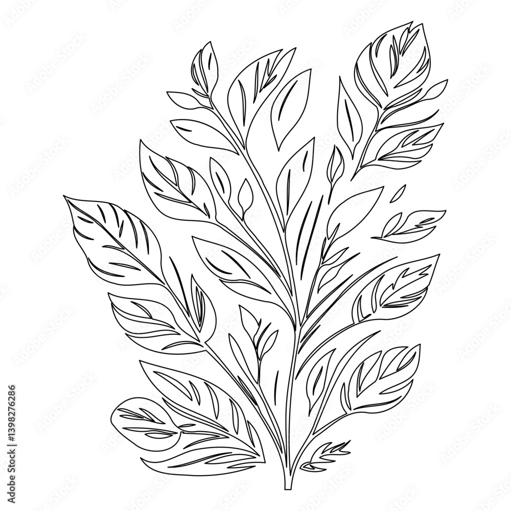 Poster Delicate leaf and branch drawing creating a naturally flowing ...