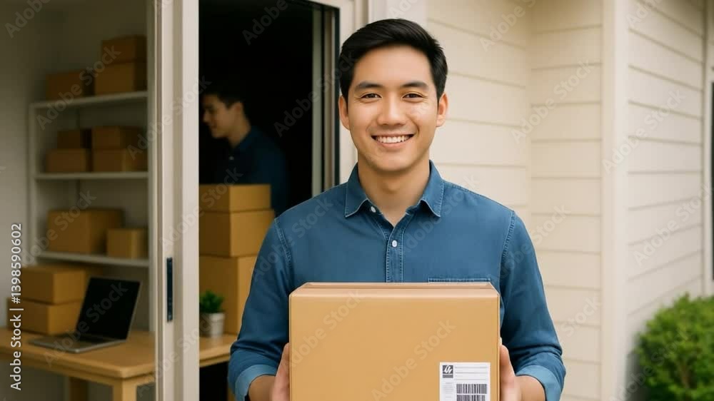 Delivery Delight: A friendly delivery person, beaming with a warm smile ...