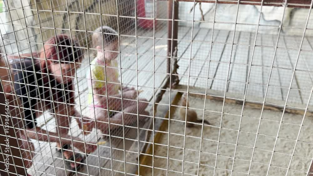 Curious child observing animals, zoo visit experience, behind the cage ...