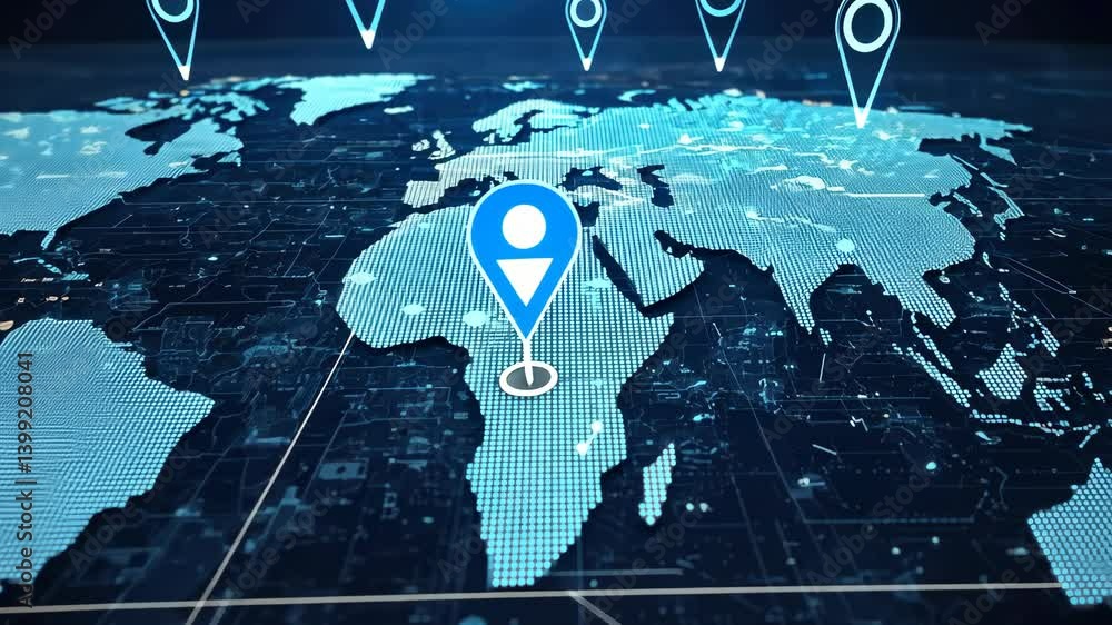 Global network map visualization digital world map with location pins ...