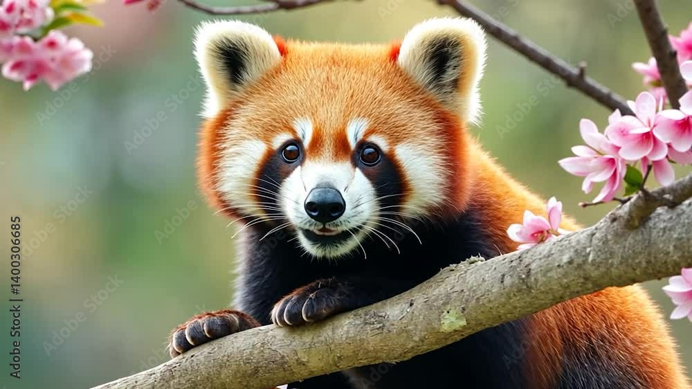 Adorable Red Panda Amongst Cherry Blossoms Stock Video | Adobe Stock
