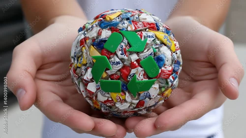 Vidéo Stock Recycling Sphere: A close-up shot shows two hands cradling ...