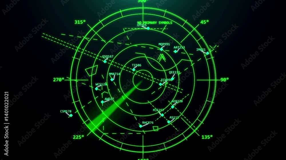 Aviation safety. Plane landing in the evening - radar, and Air Traffic ...