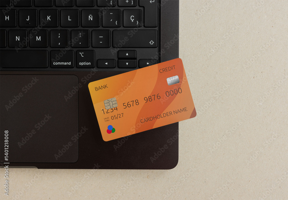Mockup of Blank debit ATM Card on Laptop Surface Stock Template | Adobe ...