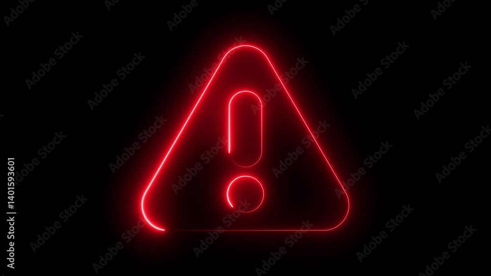 Neon line warning attention white color animation icon signal alert ...