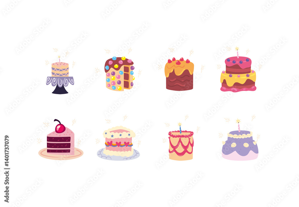 Colorful Birthday Cake Illustration Design Set Stock Template | Adobe Stock