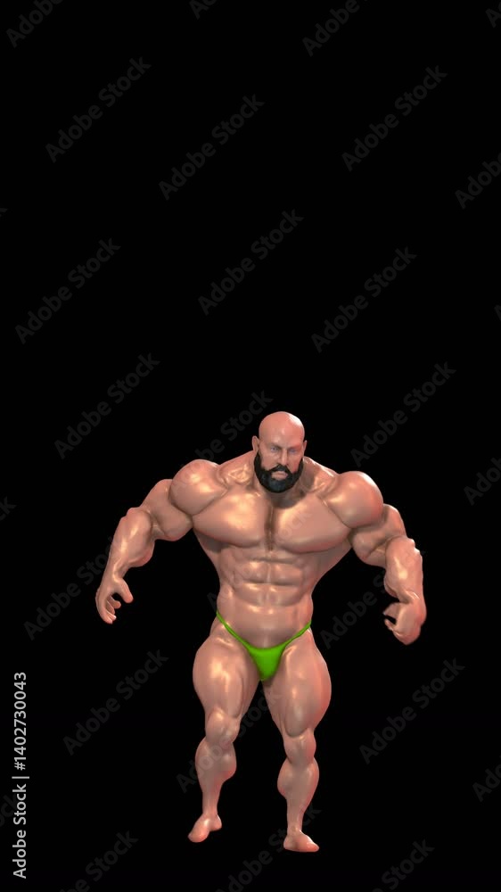 Seamless vertical video of masculine muscular bodybuilder walking ...