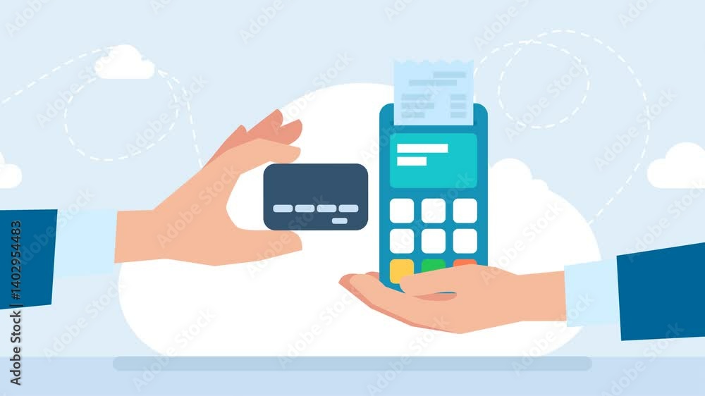 POS Terminal, debit credit card. Sales printed receipt. Сash register ...