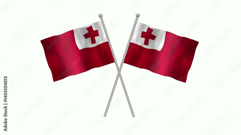 Flag of Tonga, Cross table flag of Tonga on white screen, Tonga 3D ...