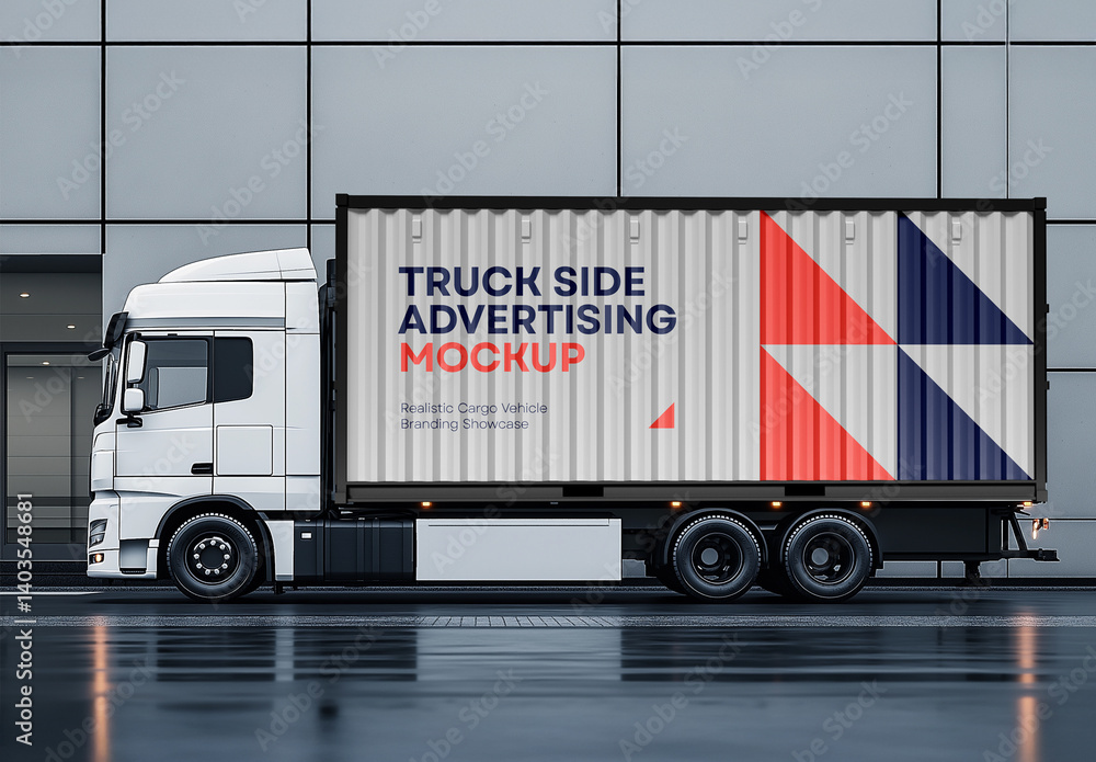Truck Side Advertising Mockup on Corrugated Container — Realistic Cargo ...