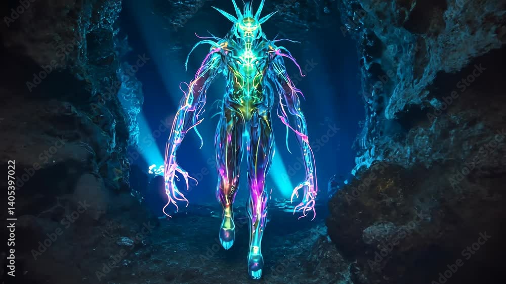 Ethereal Being Emerges from a Subterranean Cave, Bathed in ...