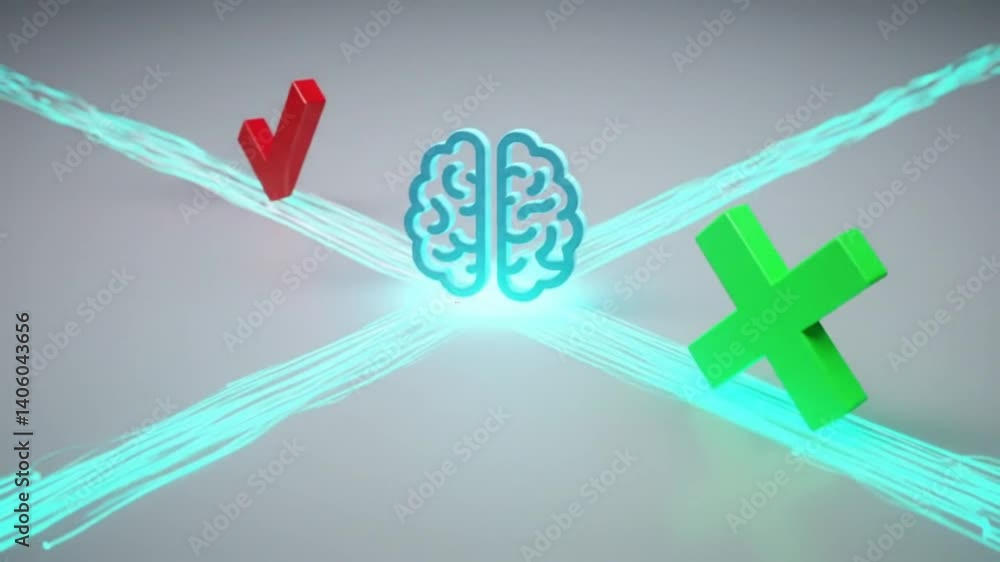 Ethical AI concept animation. Data flows to AI brain icon, choosing the ...