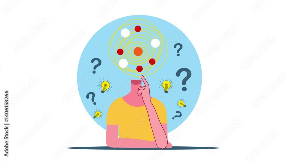 Brainstorming Mind Concept . Cartoon Animation of a Woman with Creative ...