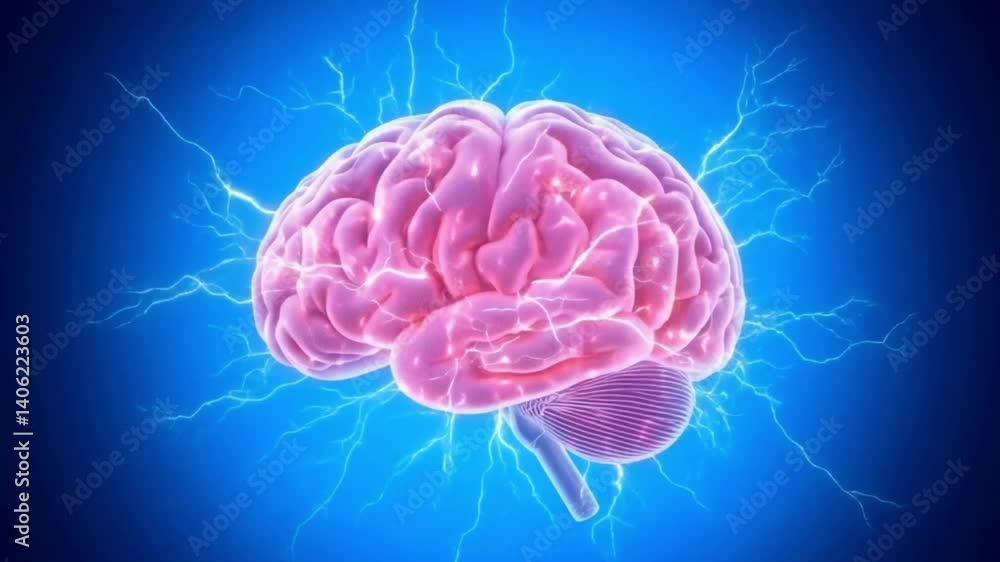 3d blue human brain anatomy illustration, a medical x-ray scan of the ...