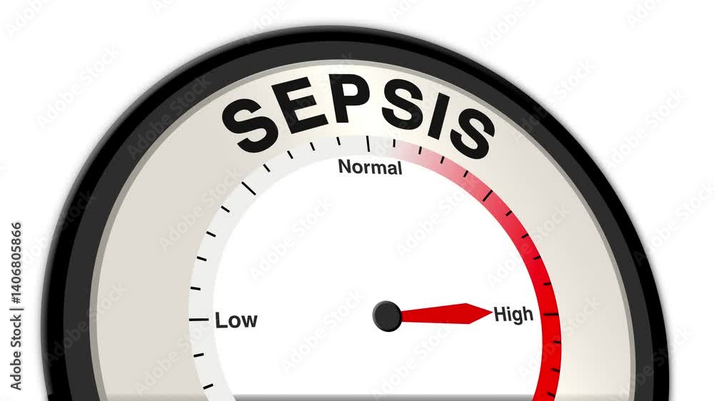 Sepsis text with a barometer or tachometer-style gauge, showing varying ...