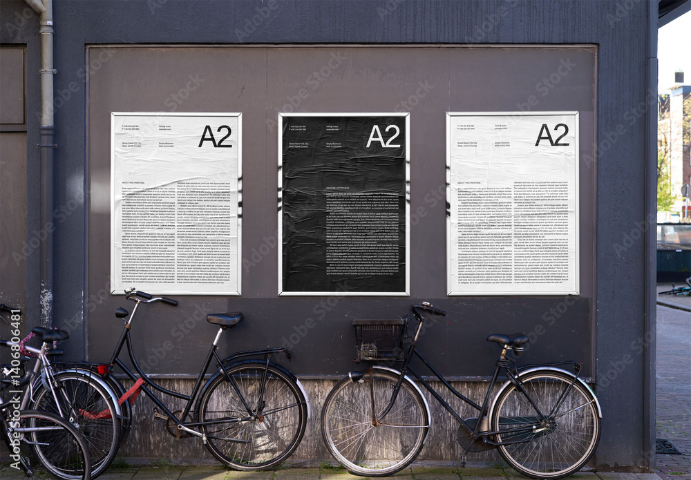 Mockup Of Three Vertical Customized A2 Posters On Building Stock ...