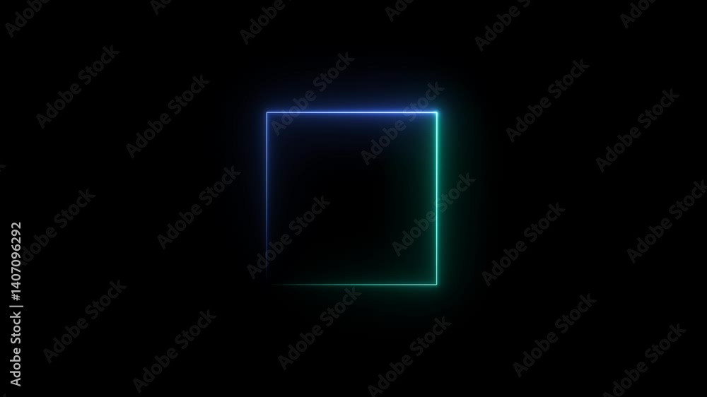4k Abstract neon glowing frame rectangle animation in cyan and blue ...