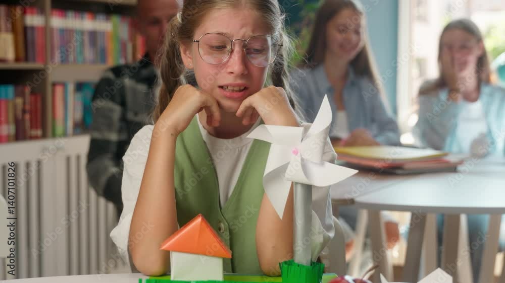 Vidéo Stock Upset crying little girl child kid schoolgirl suffering ...