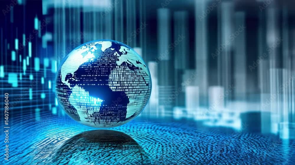 Digital globe with binary code on a blue background, code lines, code ...