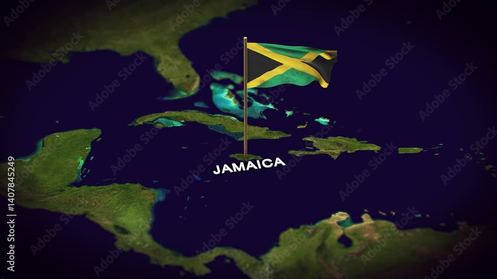 The Flag of Jamaica on the World Map, Jamaica map with flag 3d ...