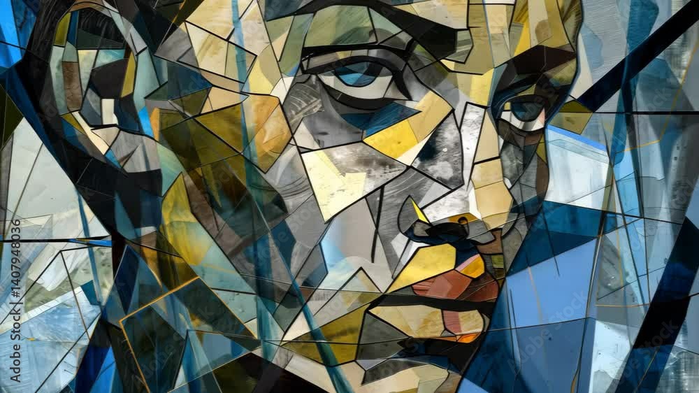 Cubist portrait inspired by Picasso, with fragmented shapes and bold ...