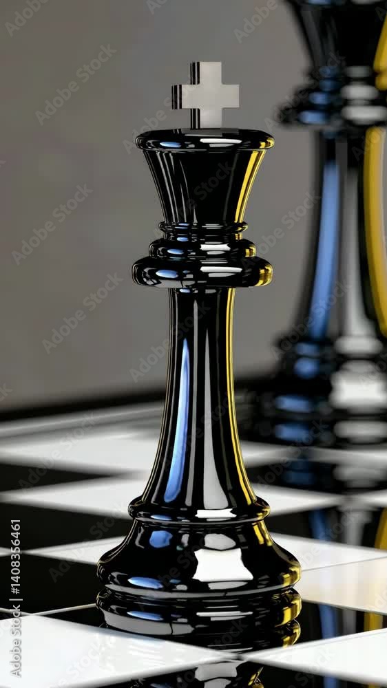 Dynamic chess king movement on glossy checkered board displaying ...