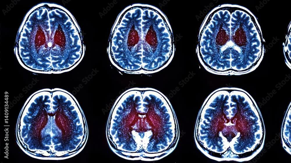 Multiple MRI scans displaying brain and skull, highlighting stroke ...