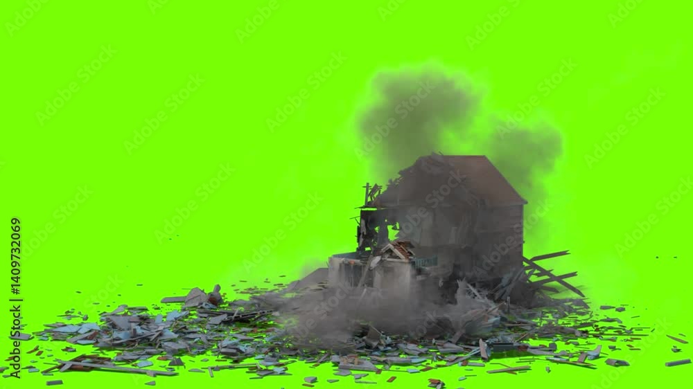 House Explosion Destruction VFX Green Screen 4K, 4K Footage, 4K Green ...