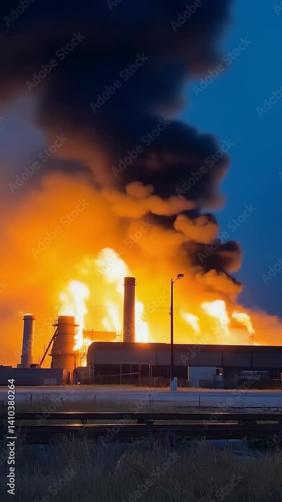Massive blaze erupting from industrial complex with billowing smoke on ...