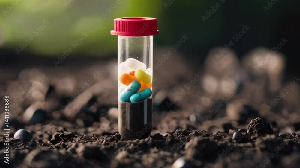 Microplastics in soil a test tube with soil sample - soil contaminated ...