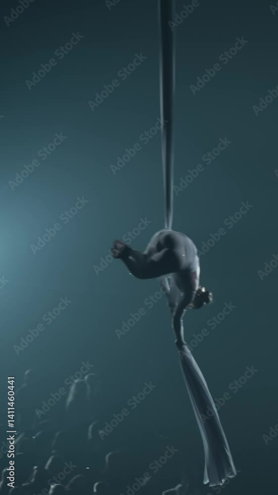 Two unidentified gymnasts hang on ropes, spin on them and perform ...