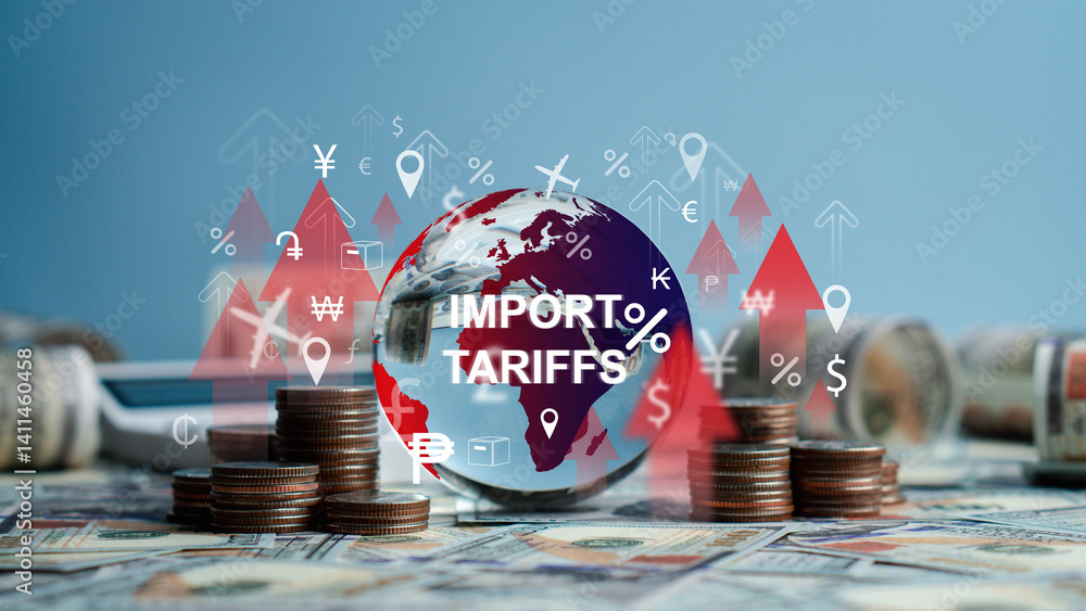 Poster Import tariffs increase concept with digital symbols of trade ...