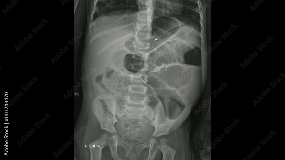 Pediatric Abdominal X-ray (AP Supine View) Showing Bowel Gas Pattern ...
