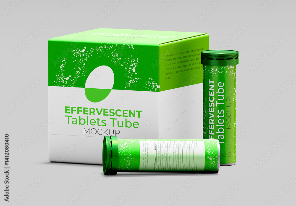 Effervescent Tablet Tubes Mockup With Box Set Stock Template | Adobe Stock