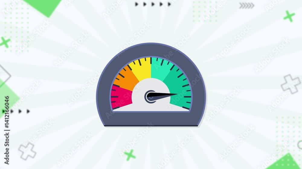 2D animation of a blue color meter. Animated speed meter needle is ...