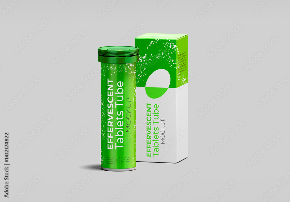 Effervescent Tablet Tube Mockup With Box Stock Template | Adobe Stock