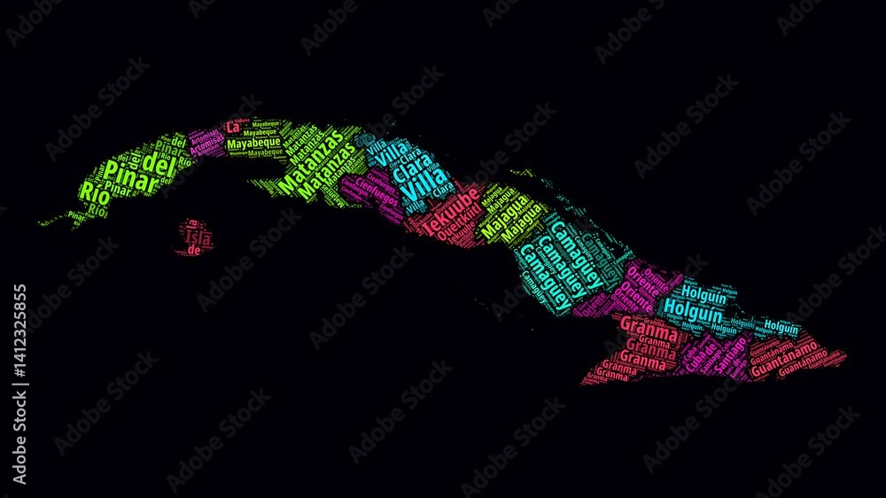 Cuba Intro Video. Regions Word Clouds Animation. Cuba regions names in ...