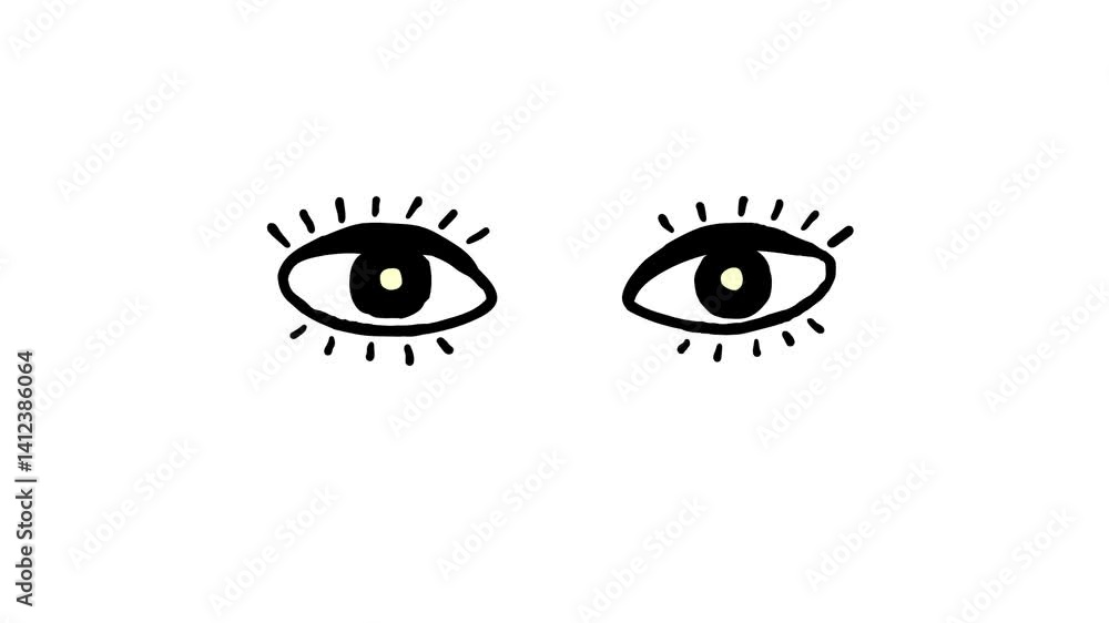 Cartoon eyes slowly close animation. Hand drawn flat doodle moving eyes ...