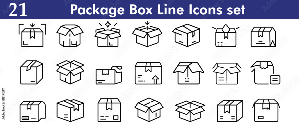 Package Box Line Icons set. 21 outline icons related to package Box ...